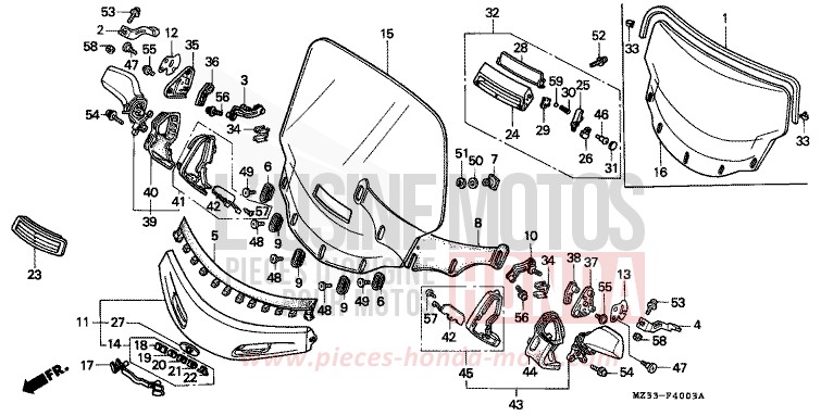WIND SCREEN (GL1500SES/SET) de Goldwing CANDY SPECTRA RED (R176K) de 1996