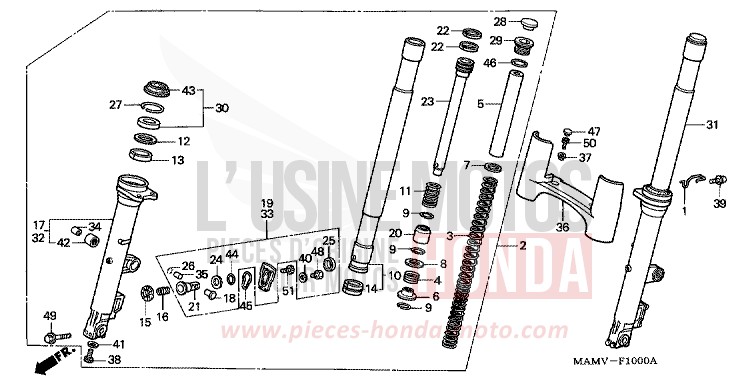 FOURCHETTE AVANT de Goldwing CANDY SPECTRA RED (R176) de 1997