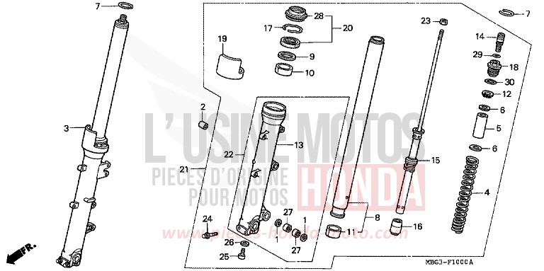 FOURCHETTE AVANT de VFR800F ITALIAN RED (R157) de 1998