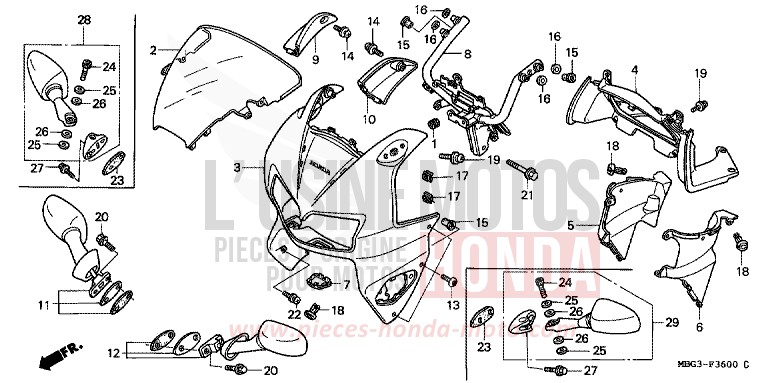 PANNEAU SUPERIEUR de VFR800F ITALIAN RED (R157) de 1998
