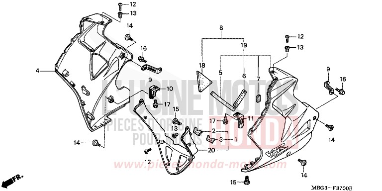 CAPOT INFERIEUR de VFR800F ITALIAN RED (R157) de 1998