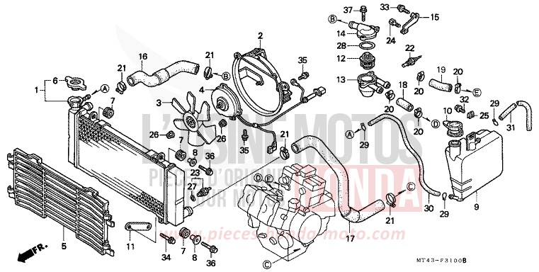 RADIATEUR de VFR750F ITALIAN RED (R157) de 1992