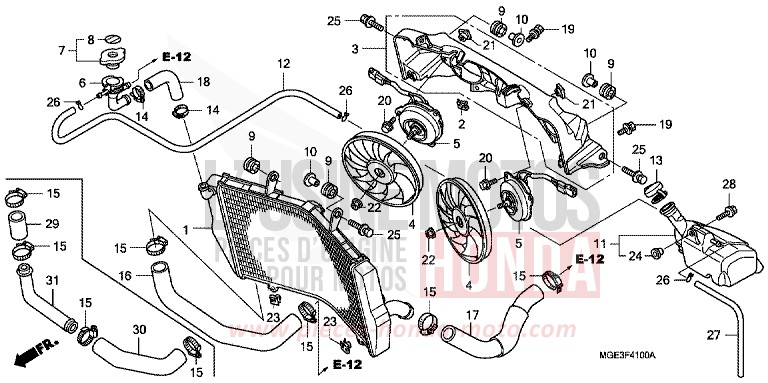 RADIATEUR de VFR1200F Méca CANDY PROMINENCE RED (R342) de 2010