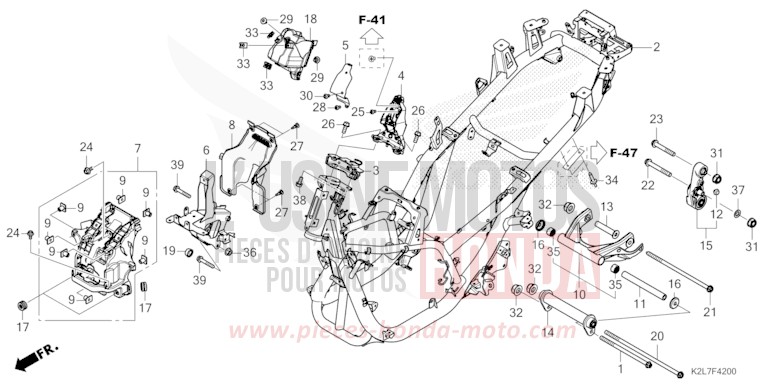 CARROSSERIE DE CHASSIS de ADV 350 MAT CARBONIUM GRAY METALLIC (NHB52 ...