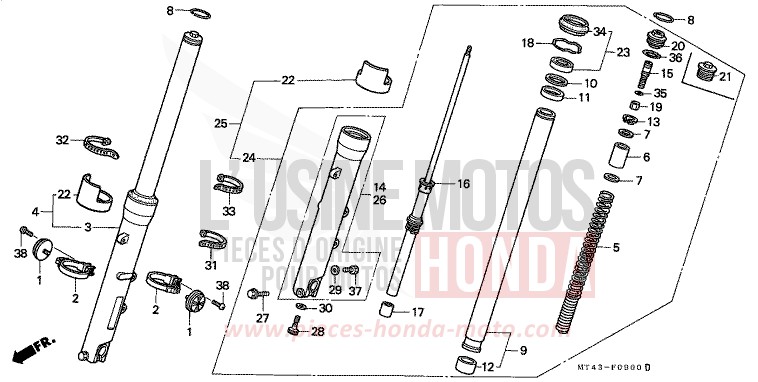 FOURCHETTE AVANT de VFR750F ITALIAN RED (R157) de 1992