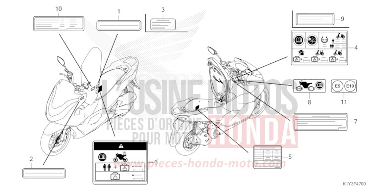 ETIQUETTE DE PRECAUTIONS de PCX PEARL JUPITER GRAY (NHC60) de 2023