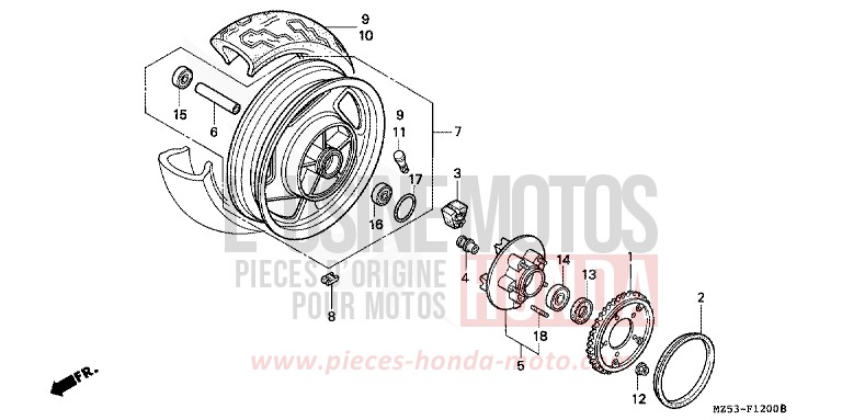 ROUE ARRIERE de VF750C MAGNA RED (R201) de 1994